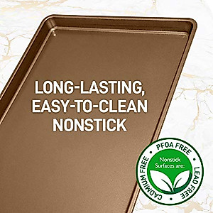 NutriChef Nonstick Cookie Sheet Baking Pan - Metal Oven Large Baking Tray, Professional Quality Non-Stick Mega Pan Bake Trays - Stylish Metallic Coating, PFOA PFOS PTFE Free NCLG1GD