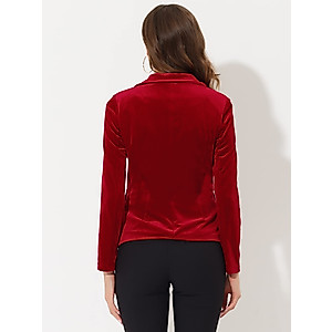 Allegra K Velvet Blazers for Women's Party Notched Lapel Single Breasted Long Sleeve Blazer Small Red