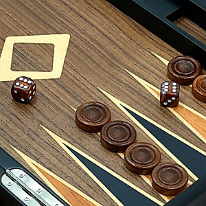 Woodronic 15" Wooden Backgammon Set for Adults, Folding Classic Board Game, Best Strategy Game and Smart Game of Tactics, Walnut Mahogany Case
