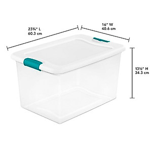 Sterilite 64 Qt Latching Storage Box, Stackable Bin with Latch Lid, Plastic Container to Organize Clothes in Closet, Clear with White Lid, 12-Pack