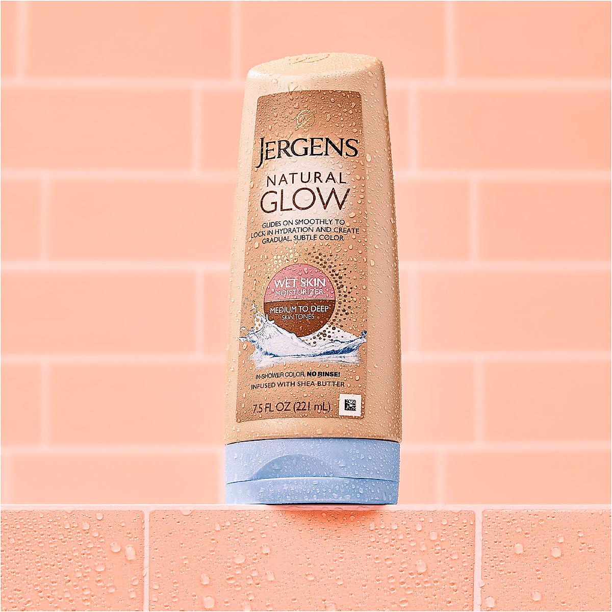 Jergens Natural Glow In-shower Lotion, Self Tanner for Medium to Deep Skin Tone, Wet Skin Lotion, Sunless Tanner Locks in Hydration for Gradual, Flawless Color, 7.5 Ounce (Pack of 2)