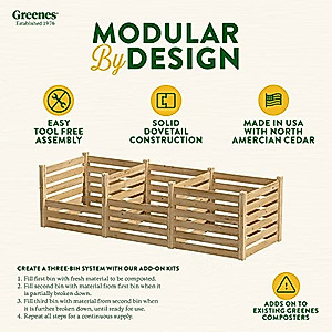 Greenes Fence Cedar Wood Composter Add-On Kit, 36" L x 36" W x 31" H / 173.92 gallons - Not Meant for Independent use; to be Added on to RCCOMP36 Composter Kit - Made in USA with North American Cedar