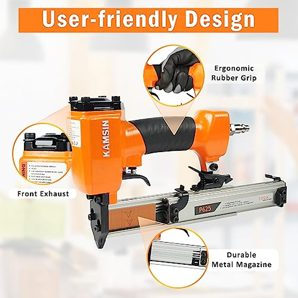 P625 23 Gauge Pneumatic Pin Nailer Accepts 3/8" to 1" Pin Nails, Headless Pinner/Pin Nail Gun for Cabinet, Windows, Doors, and Woodworking