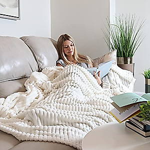 Clara Clark Cut Plush Fleece Throw Blanket - Throw Size - Lightweight Super Soft Fuzzy Luxury Bed Blanket for Bed - Machine Washable - (50x60) (White)