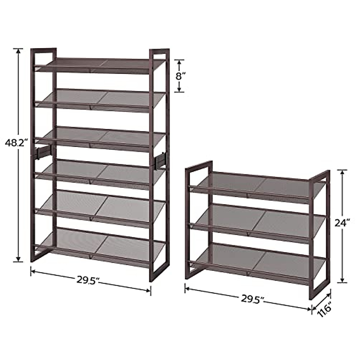HOOBRO Metal Shoe Rack, 3 Tier Shoe Rack for Closet, Holds 9-12 Pairs of Shoes, 29.5" W x 11.6" D x 24" H, Stackable, for Entryway, Hallway, Living Room Bronze AB62XJ01