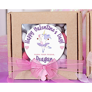 Personalized Unicorn Valentine's Day Stickers for Kids Class Party Favors, Custom Gift Bag Labels for Girls, 2-inch, 20-Count