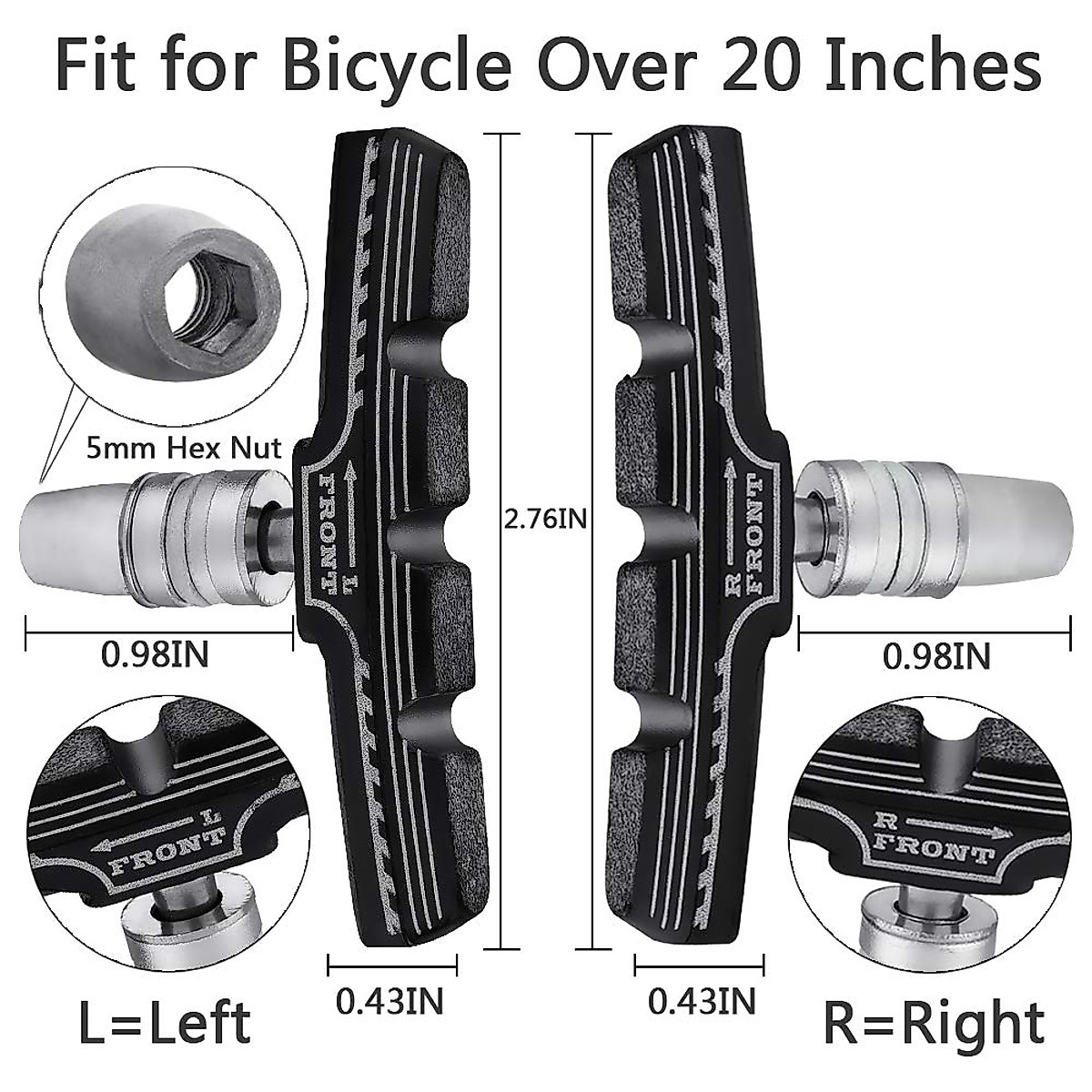 Hapleby 4PCS Premium Bike Brake Pads, Professional Mountain Bicycle V-Brake Pads, Bike Brake Blocks Kit, for Free Hex Wrench