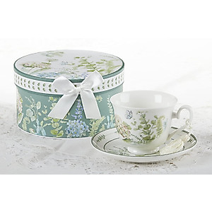 Delton Products Blue Hydrangea 3.5 inch Porcelain Cup/Saucer Set in Gift Box