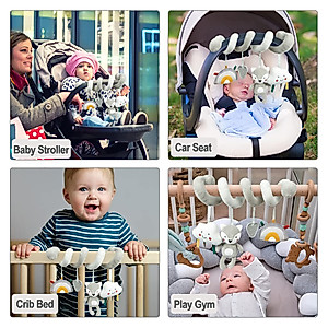 Blublu Park Baby Car Seat Toys, Activity Spiral Plush Hanging Wrap Around Pram Pushchair Stroller Toys, Sensory Early Education Toy for Toddler, Grey Fox