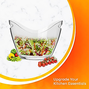 3.5 Liter Acrylic Large Serving Salad Bowl with Easy To Carry Handles Design and Tong - Snack Bowl For Serving Salad, Popcorns, Hosting, Picnics, Parties - Easy to Clean Beverage Tub