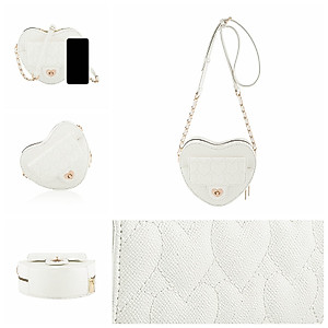 Ayliss Women Crossbody Handbag Purse Heart Shape Shoulder Handbag Small Satchel Crossbody Evening Purse Bag PU Leather (White)