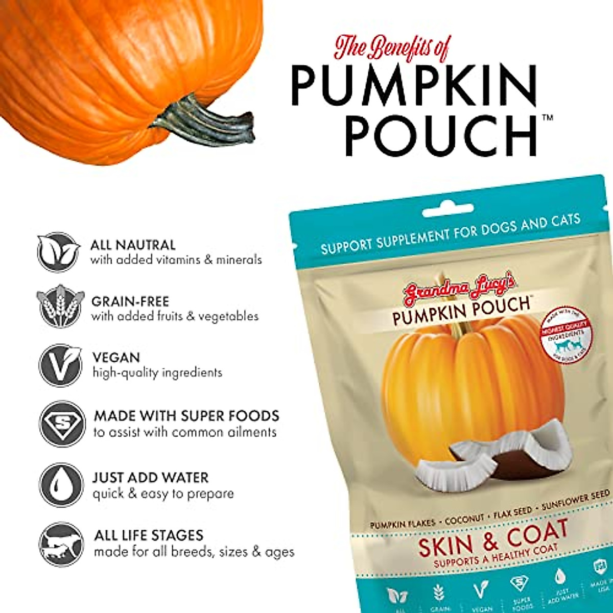 grandma lucy's Pumpkin Pouch 6 oz, Skin and Coat