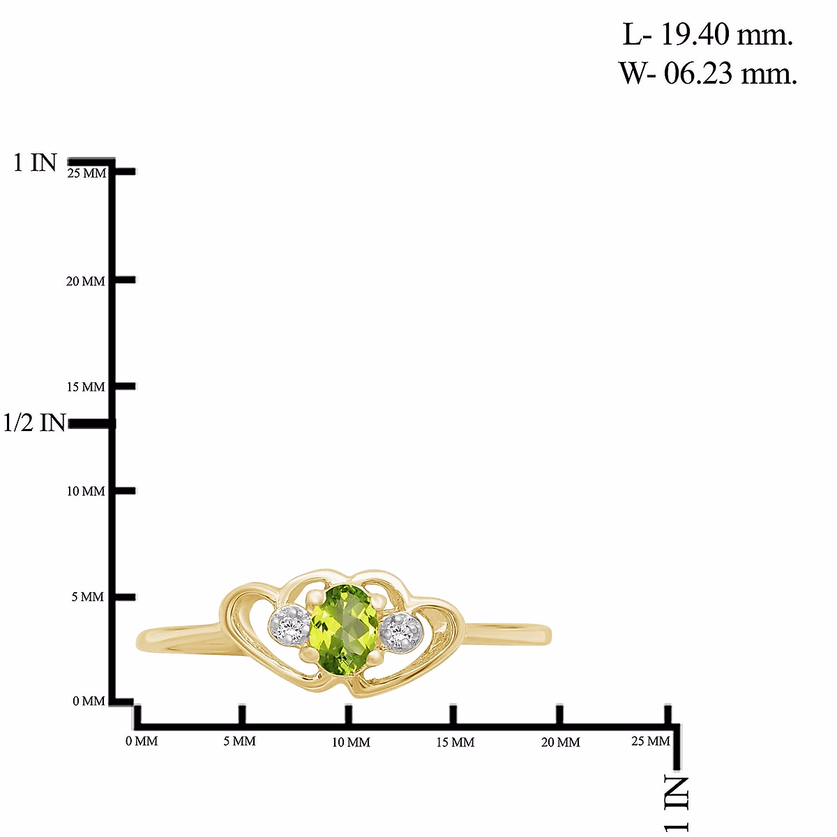 JEWELEXCESS 0.18 CTW Peridot & Accent White Diamonds Ring in 14K Gold Over Silver