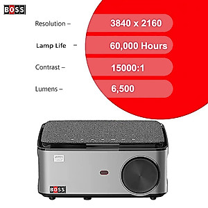 Boss S21A | Android 9 | 3840 x 2160 Ultra HD 6500 Lumen Display | Contrast Ratio 15000:1 | 4D Digital Keystone & Zoom, WiFi & Bluetooth | Home/Office/Educational Institute Purpose Projector