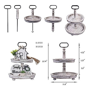 Houmury Set of 9 Farmhouse Tiered Tray with Tier Tray Decor 1 Artificial Succulent Plant & 1 Artificial Plant for Rustic Home Sweet Home Kitchen Decor Tier Tray Decor Set (Set of 9-with Tiered Tray)