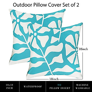 famibay Pack of 2 Outdoor Decorative Pillow Covers Waterproof Outdoor Abstract Pillow Covers 18 x 18 Inch Square Pillowcases Outside Cushion Covers for Outdoor Furniture Patio Couch(Teal)