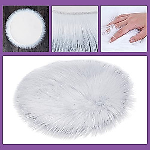 Sibba Faux Fur Small Area Rug Chair Desk Sofa Cover Carpet 35 cm Fluffy Plush Seat Pad Protectors for Home Bedrooms Aesthetic Decor (White Round)