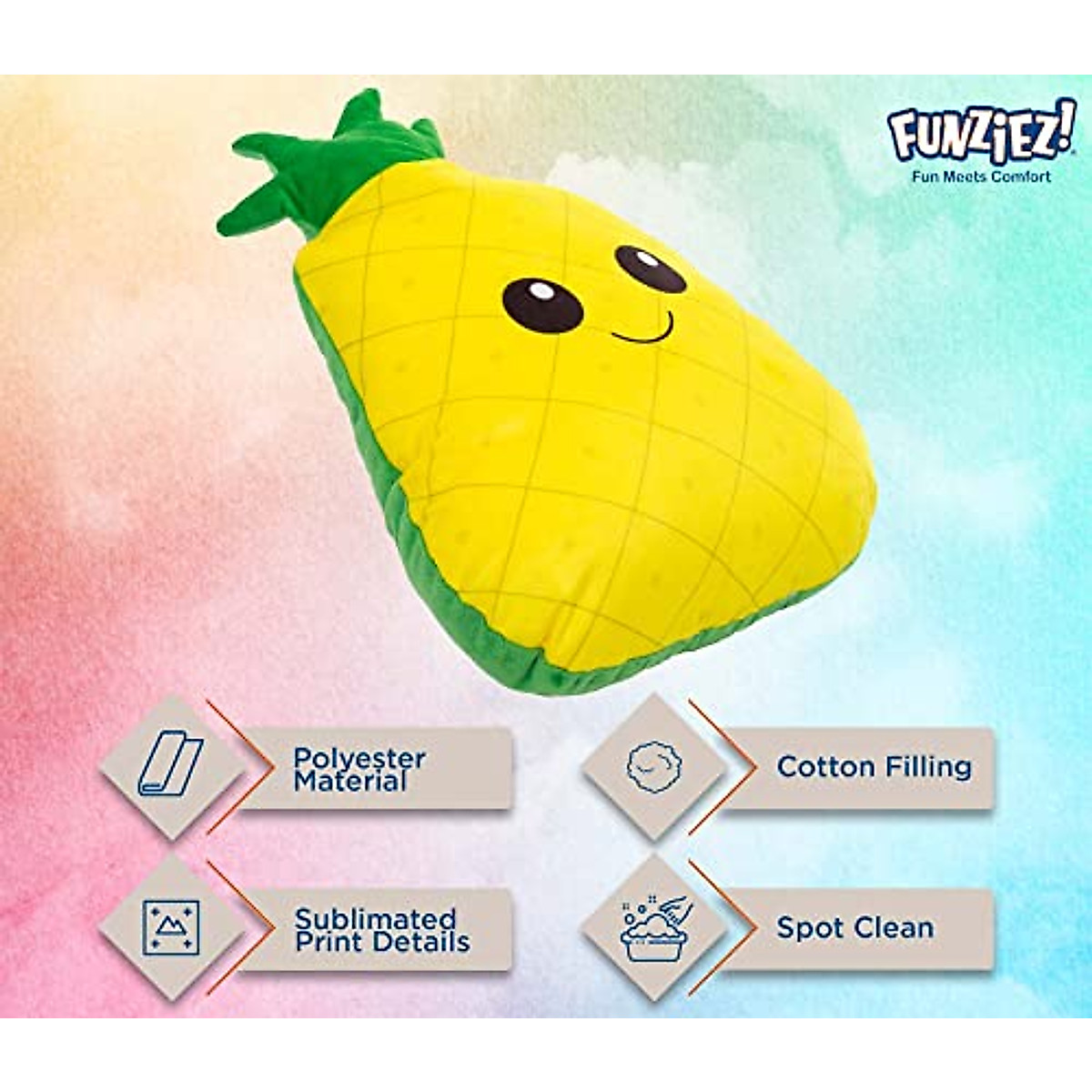 FUNZIEZ! Pineapple Plush Decorative Throw Pillow - Novelty Fruit Shaped Stuffed Pillow 14.5 x 10 in