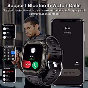 tonoue Smart Watches for Men, Bluetooth Call 1.83" Military Tactical Outdoor Sports Smartwatch 5ATM/IP68 Waterproof Fitness Watch Tracker for Android iOS iPhones with Heart Rate Blood Pressure (Black)
