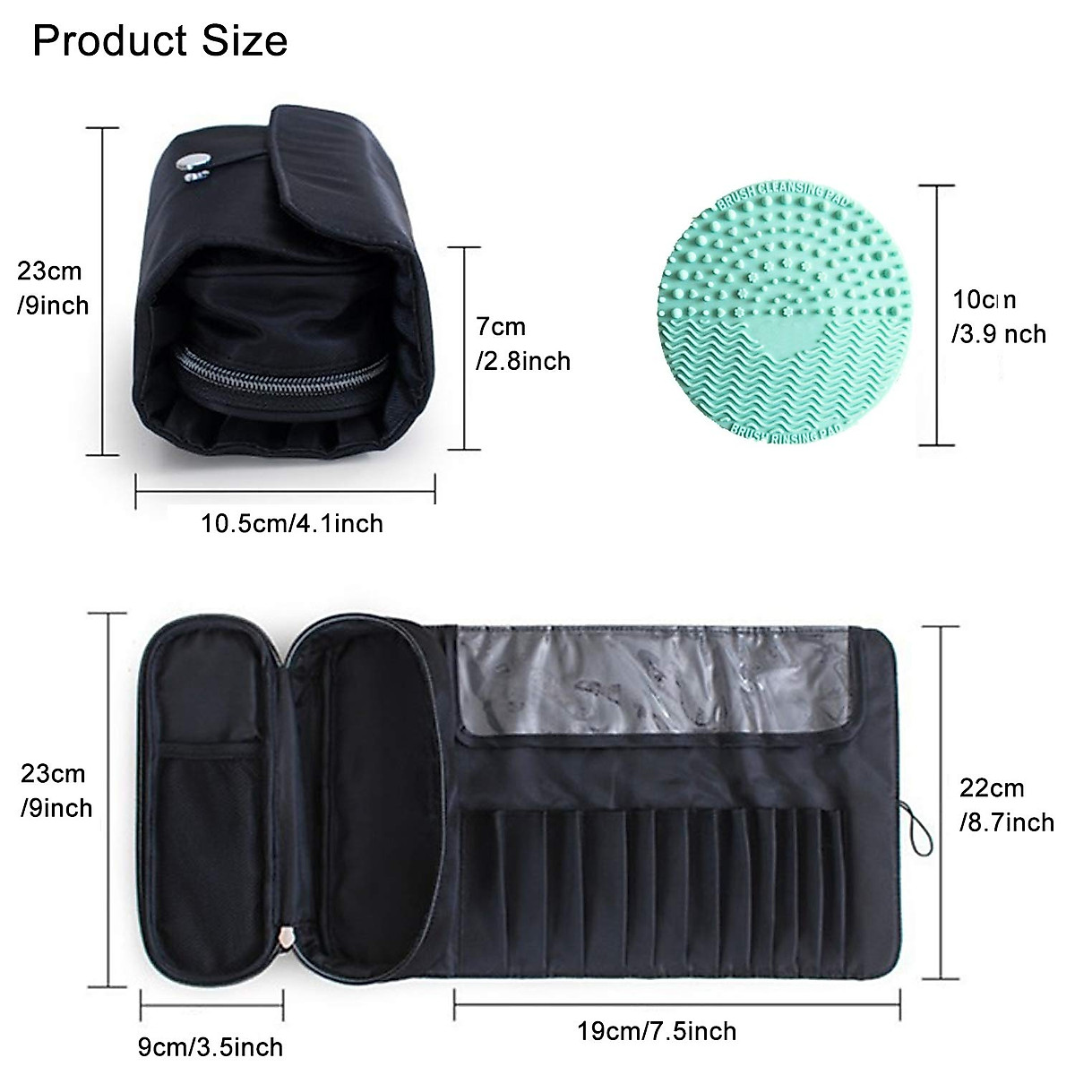 Warmstore Makeup Brush Bag, Travel Makeup Brush Case Makeup Brush Holder Organizer Cosmetic Bag Portable Roll Up Brush Storage Bag for Makeup Brushes and Cosmetic Essentials (Black)
