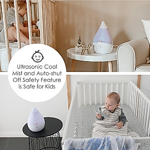 Crane Droplet Ultrasonic Small Air Humidifiers for Bedroom and Office, 0.5 Gallon Cool Mist Humidifier for Plants and Home, Humidifier Filters Optional, White