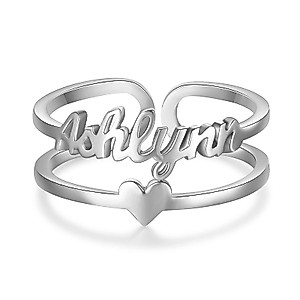 Personalized Name Ring for Women, Custom Adjustable Names Ring with Heart Promise Ring for Her Gift for Women Wife BFF (Silver-3)