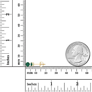 14K Yellow Gold Plated Sterling Silver 4mm Round Created Green Emerald May Birthstone Screwback Stud Earrings