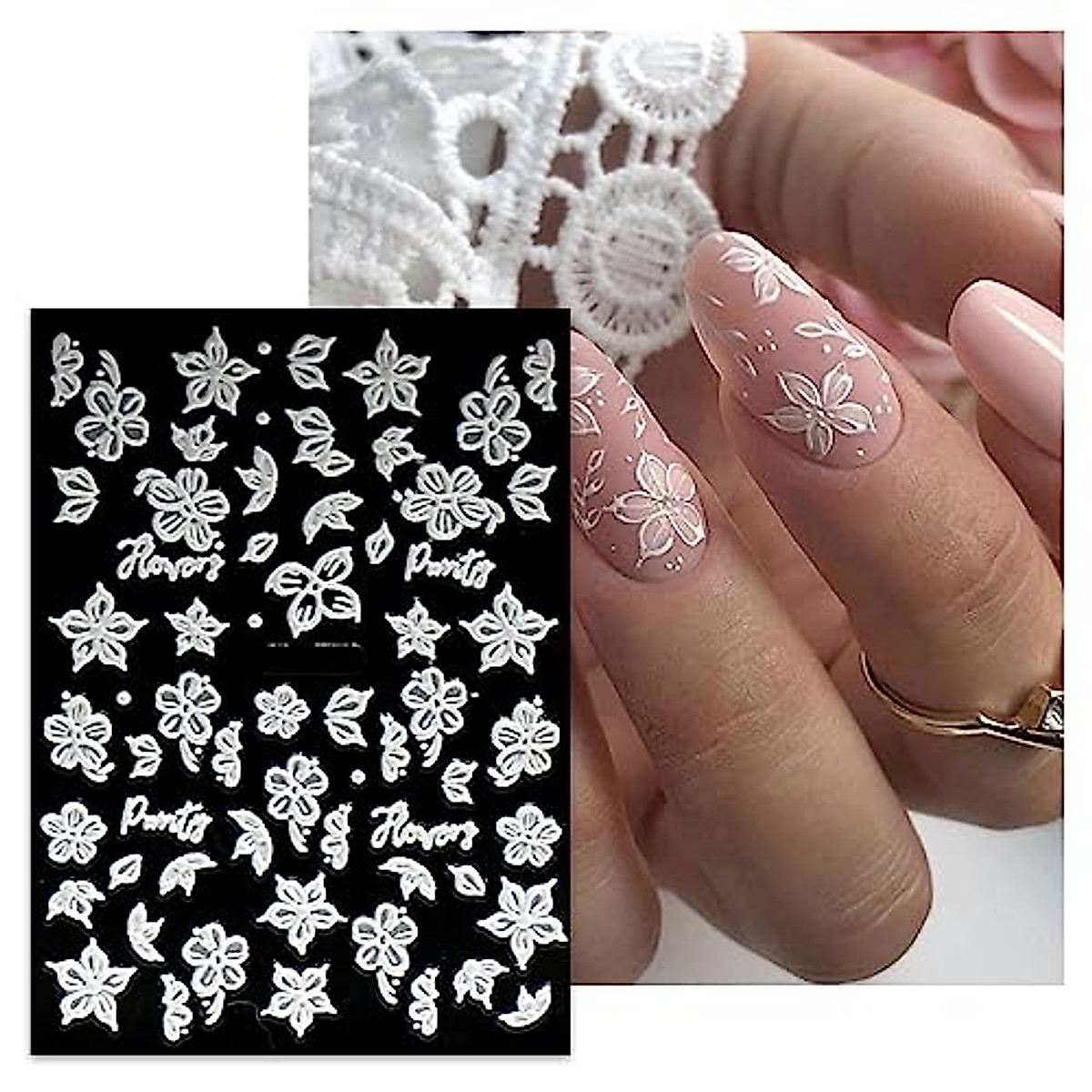 JMEOWIO 7 Sheets 3D Embossed Flower Nail Art Stickers Decals Self-Adhesive Pegatinas Uñas 5D Spring Summer Floral Nail Supplies Nail Art Design Decoration Accessories