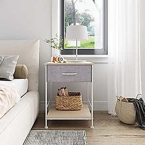 WLIVE 1-Drawer Nightstand and 5-Drawer Dresser Set, Fabric Storage Tower for Bedroom, Hallway, Nursery, Closets, Tall Chest Organizer Unit with Textured Print Fabric Bins, Steel Frame