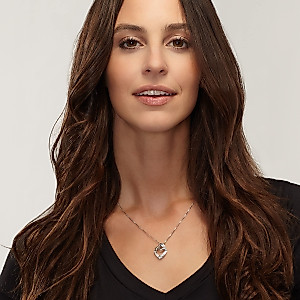 Finecraft Natural Aquamarine Mother & Child Heart Pendant Necklace with Diamonds in Sterling Silver & 14K Gold, 18"