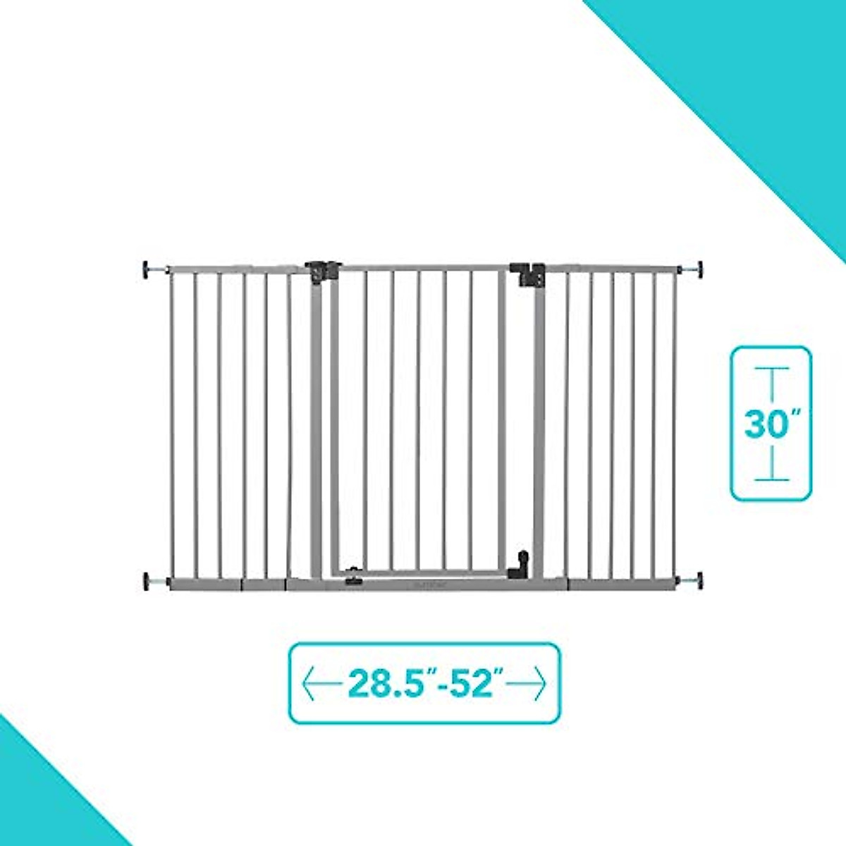 Summer Infant Secure Space Extra-Wide Safety Gate, 28.5 - 52 Inch Wide, for Doorways & Stairways, Auto-Close & Hold-Open, Grey, Slate