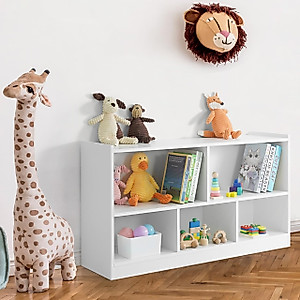 CAPHAUS 5 Cube Open Bookcase, Freestanding Bookshelf Organizer w/Storage, Horizontal Storage Shelves, Bookcase w/Open Compartments, Modern Display Shelf for Living Room, Bedroom, Home Office, White