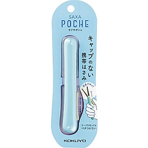 Kokuyo Saxa Poche Portable Scissors, Twiggy Scissors, 3D Blade, Pen-shaped Design, Slide Mechanism, No Cap Required, Glueless Blade, Aqua, Japan Import (HASA-P320LB)