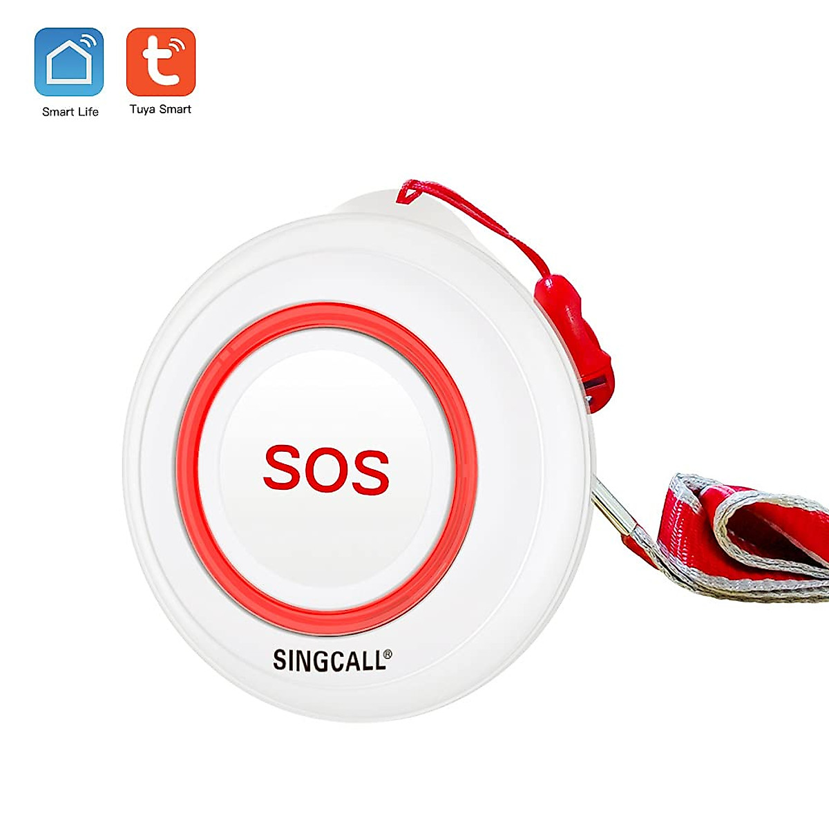 SINGCALL Tuya Wifi Smart Wireless Caregiver Pager System Nurse Calling Alert System for Elderly Patient Seniors Disabled 1 Waterproof SOS Emergency Button 1 Plugin Receiver(only Supports 2.4GHz Wi-Fi)