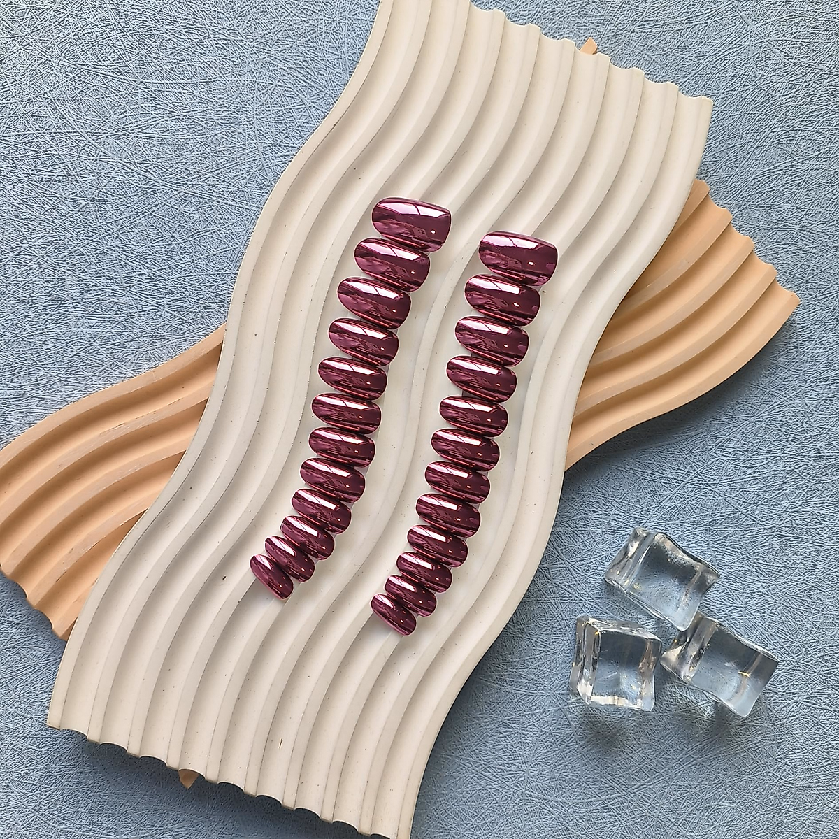 Chrome Dark Red Press on Nails Almond Shaped Nails Press ons, Medium Fake Nails Short Almond Acrylic Nails Glue on Nails Medium False Nails for Women Thick Natural Gel Stiletto Almond Nails 24Pcs