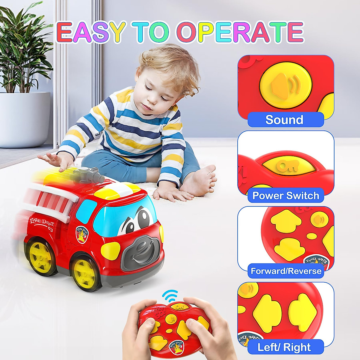 JOLLY FUN Remote Control Car for Boys 2-7, RC Cars &4-Wheel Drive with Lights& Music, Kids Stunt Car Toys for 2 3 4 5 Year Old Boys&Girls, Kids Gifts for Birthday/Christmas/Indoor/Outdoor