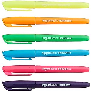 Amazon Basics Chisel Tip, Fluorescent Ink Highlighters, Assorted Colors - Pack of 12