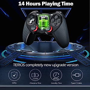 TERIOS Wireless Controller for PS4, Remote Controller with Hall Effect Joystick, 1000mAh Battery, 3.5mm Audio Jack and Programming Function, Compatible with PS4, Pro, Slim (New Verion)