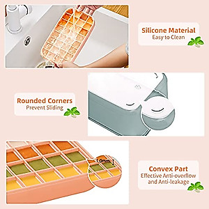 Ice Cube Tray With Lid and Bin - Silicone Ice Tray For Freezer | Comes with Ice Container, Scoop and Cover| BPA Free| Space Saving Ice Cube Molds