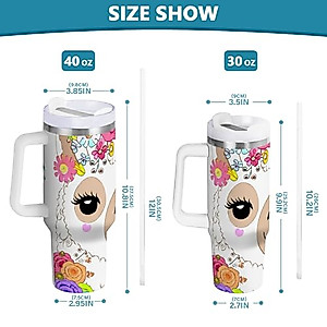 ODAWA 30 Oz Llama Floral Stainless Steel Vacuum Insulated Tumbler with Straw and Handle