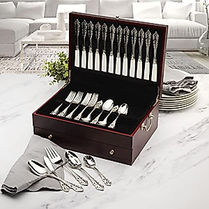 Wallace Felt Lined Flatware Storage Chest with Drawer, 15 Inch, Dark Walnut