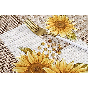 LIBERECOO Vinyl Tablecloth Flannel Backed Stain-Resistant PVC Table Cloth Waterproof Oil-Proof Wipeable Indoor/Outdoor Picnic, BBQ and Dining Table Cover(60 x 84 Inch, Sunflower)