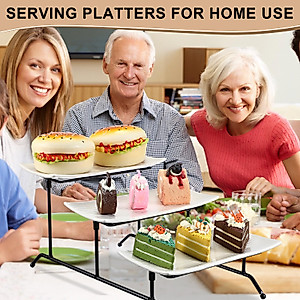 Tanlade 2 Pcs Tiered Serving Stand 3 Tier Serving Tray with 3 Porcelain Serving Platters Ceramic Tiered Serving Trays Platters with Detachable Metal Rack Dessert Table Display Set Stable for Party