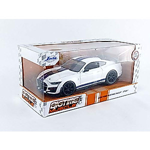 Jada Toys Bigtime Muscle 1:24 2020 Ford Mustang Shelby GT500 Die-cast Car Blue White Stripes, Toys for Kids and Adults