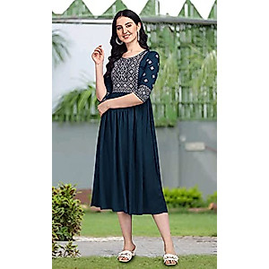 TRENDMALLS Women's Rayon Silk Neck Embroidrey Stitched pleated Kurta/Kurti For Women R17-XL