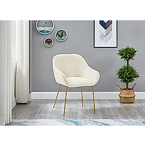 Ball & Cast Upholstered Dining Modern Accent Chair with Low Armrest Golden Metal Leg Set of 1, Beige