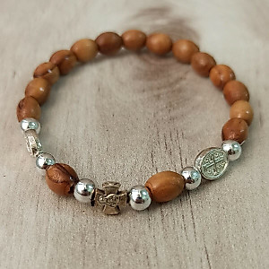 Bracelet Jerusalem Olive Wood Rosary Cross Holy Land Handmade Beads Catholic
