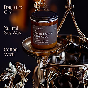 Spiced Honey & Tobacco Scented Candle for Home – Handcrafted in USA – Aroma Candle for Relaxing, Best Birthday Gift, Boyfriend Gift, Dad & Friend Gift – Natural Soy Wax Scented Candles for Women & Men