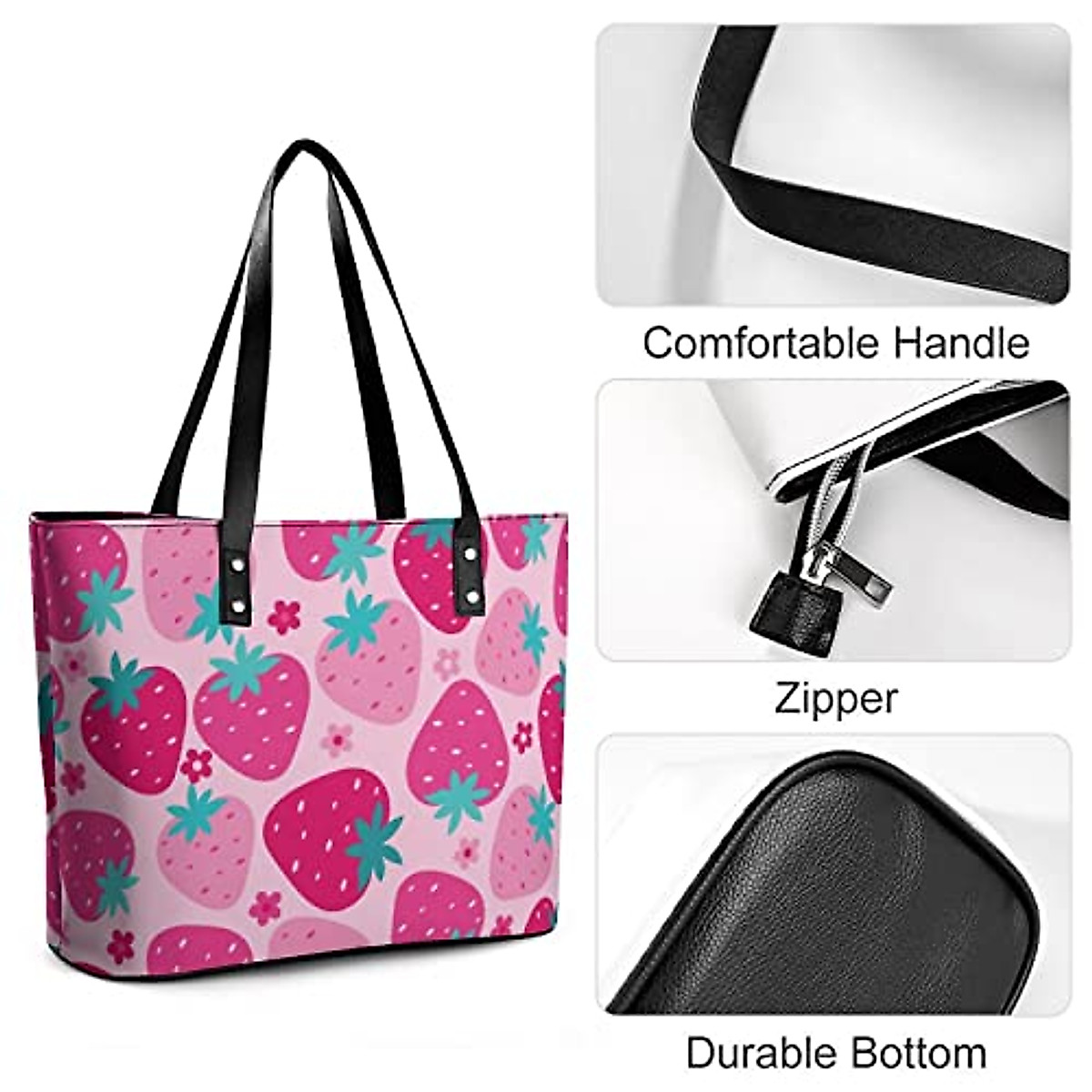 Womens Handbag Strawberry Patterns Leather Tote Bag Top Handle Satchel Bags For Lady