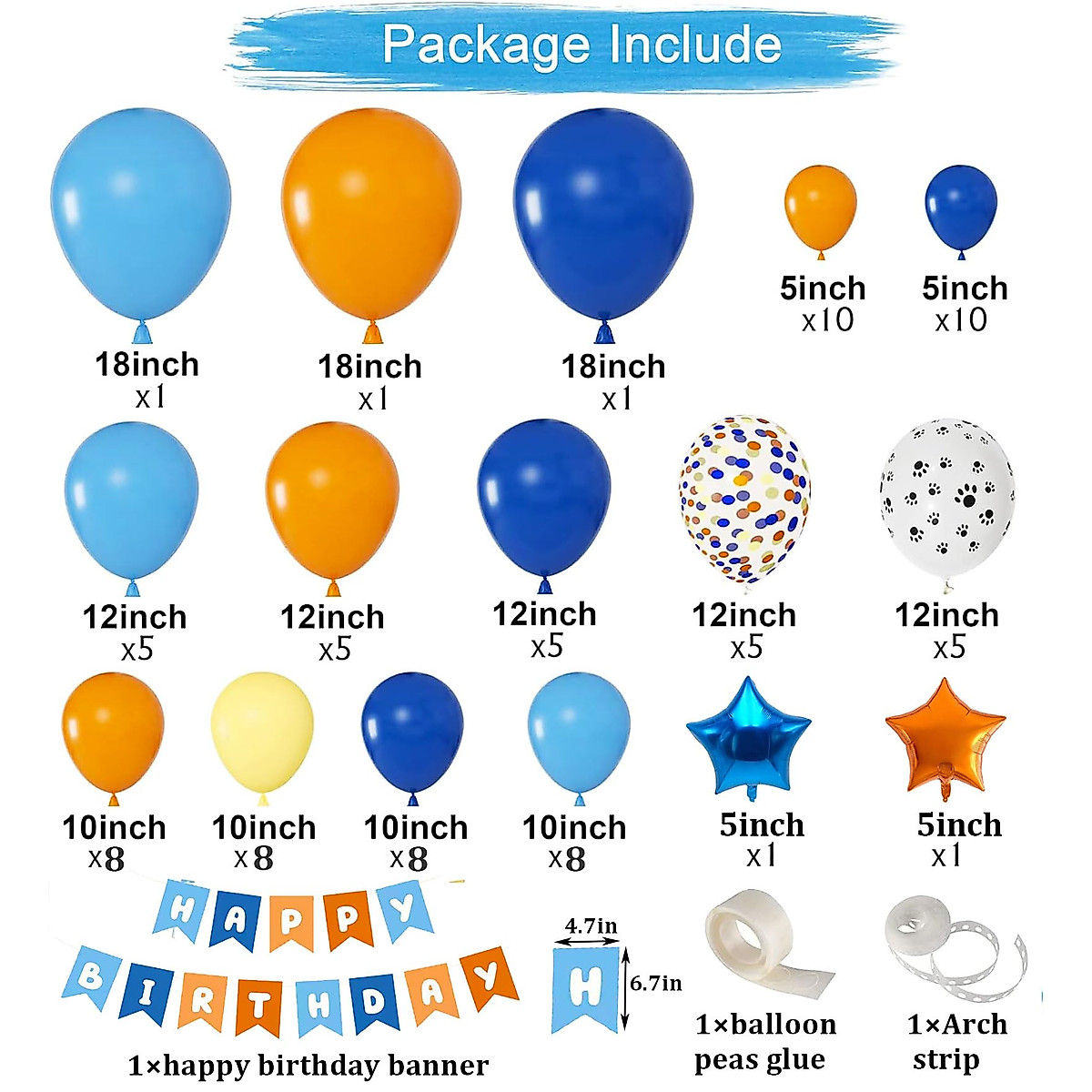 Zpltaomc Blue Balloons Arch Garland Kit, Blue and Orange Birthday Banner, Blue Dog Paw Birthday Party Supplies for Baby Shower Girls Boys 1st 2nd 3rd 4th 5th Blue Theme Birthday Party Decorations